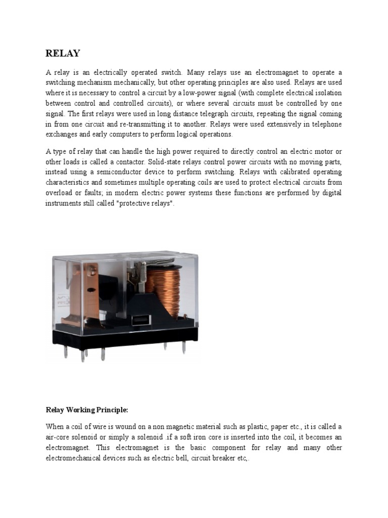 Relay Working Principle | PDF | Relay | Switch