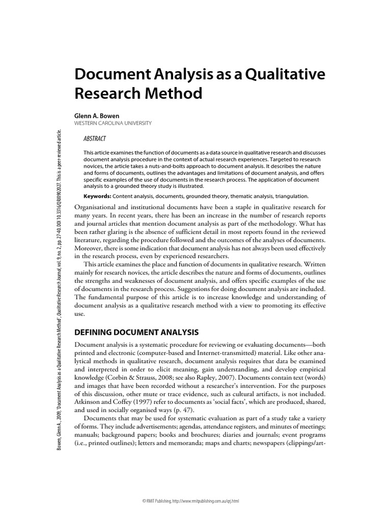 DOCUMENT ANALYSIS AS A QUALITATIVE RESEARCH METHOD BOWEN PDF Technical Specifications & Analysis