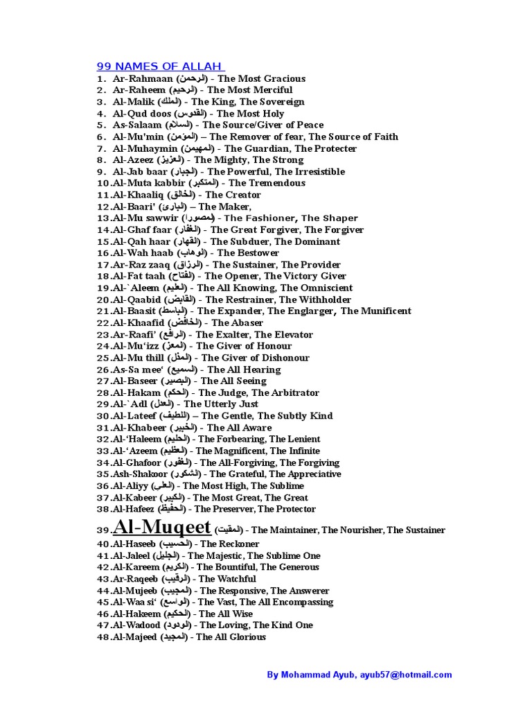 99 Names of Allah... | PDF