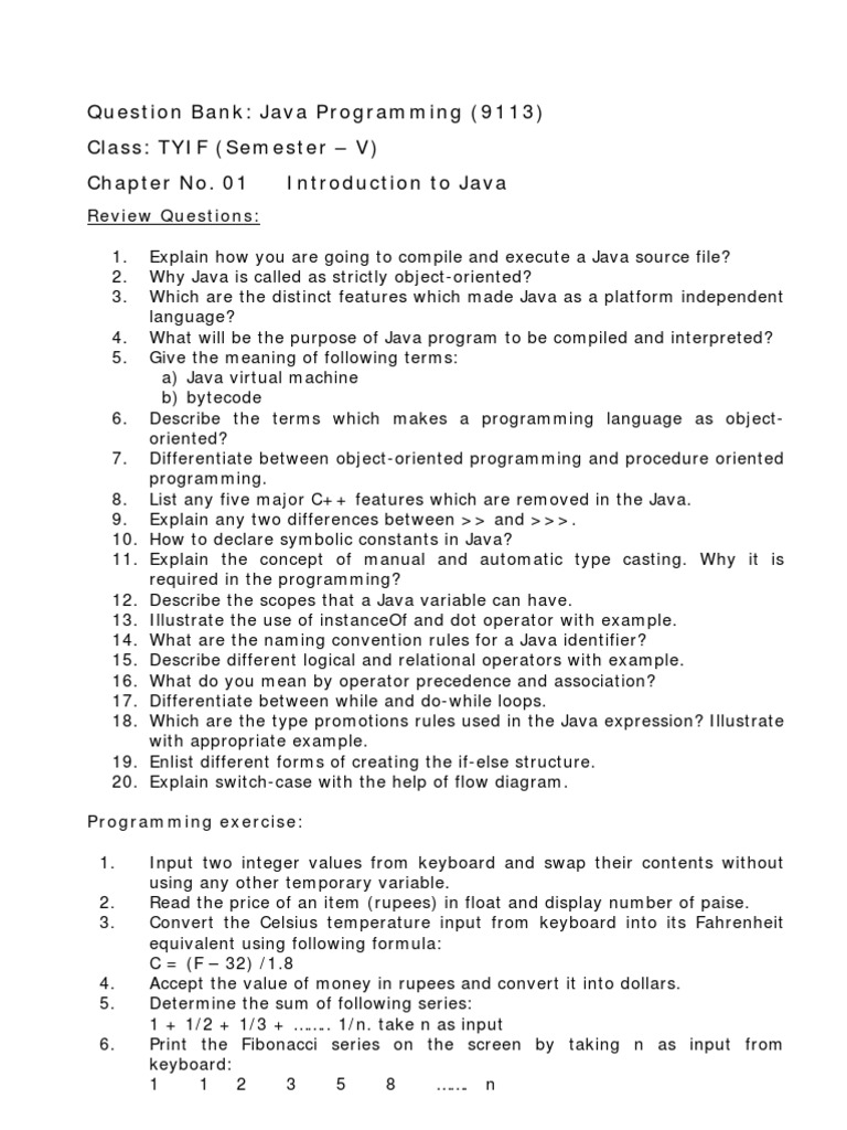 JPR - QB Chapter 01 | PDF | Java (Programming Language) | Variable ...