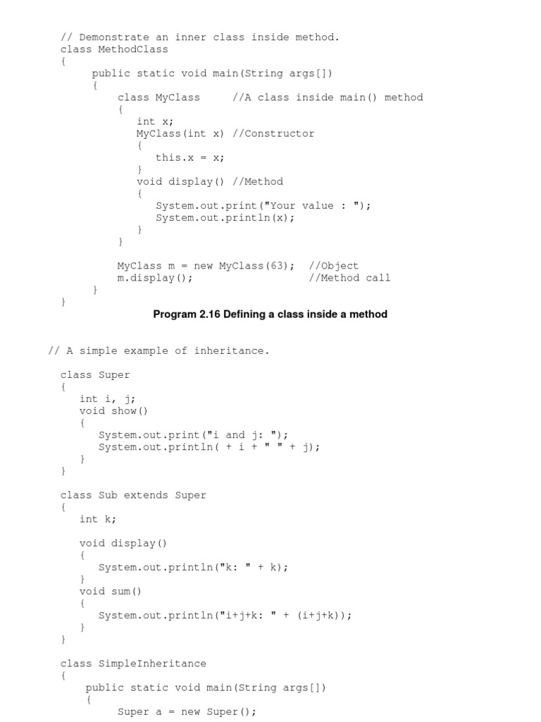 Program 2 16 Defining A Class Inside A Method Pdf Method Computer Programming