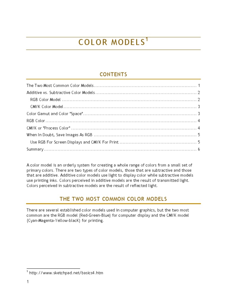 Color Models in Computer Graphics | PDF | Rgb Color Model | Magenta