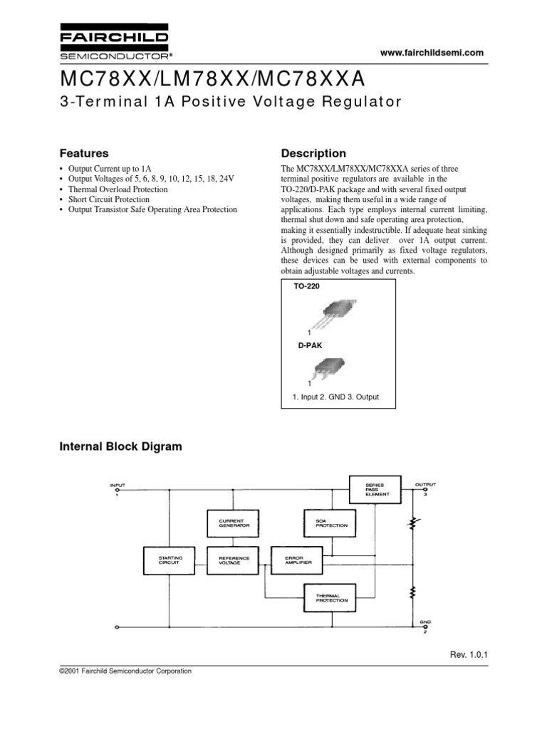 MC78XX/LM78XX/MC78XXA: 3-Terminal 1A Positive Voltage Regulator | PDF | Electronics | Electrical ...