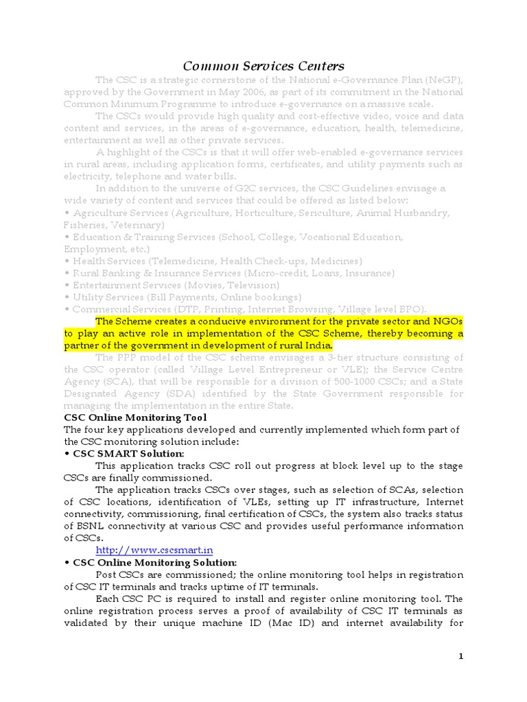 Common Services Centers: CSC Online Monitoring Tool | PDF | Public ...