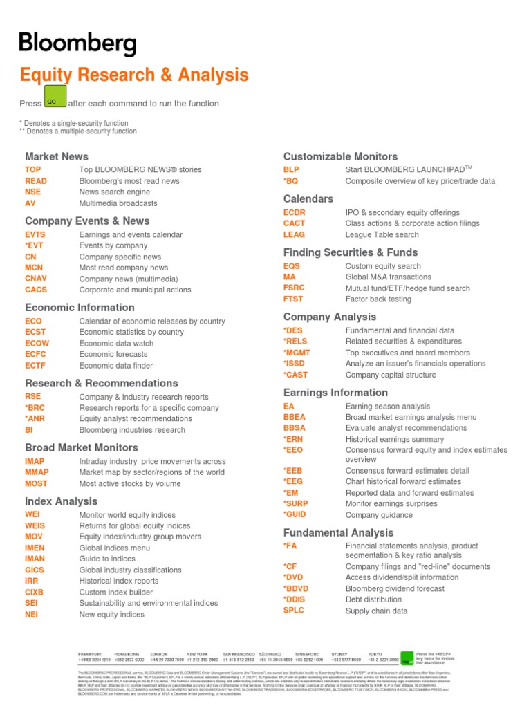 Bloomberg Equity Research and Analysis Cheatsheet | Stock Market Index ...