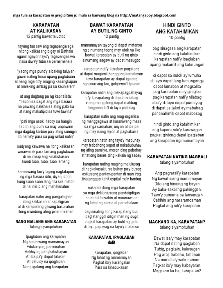 Tula Tungkol Sa Mga Karapatan Ng Isang Tao - dekarapatan