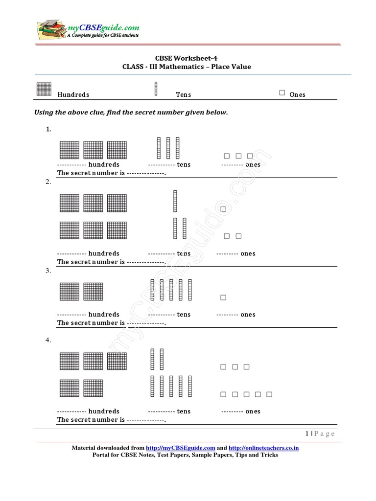 CBSE Class III Math Worksheet | PDF | Teaching Mathematics | Cognition