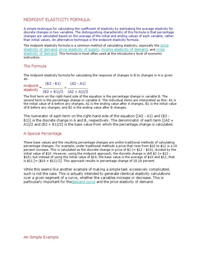 Midpoint Elasticity Formula | PDF | Price Elasticity Of Demand | Demand