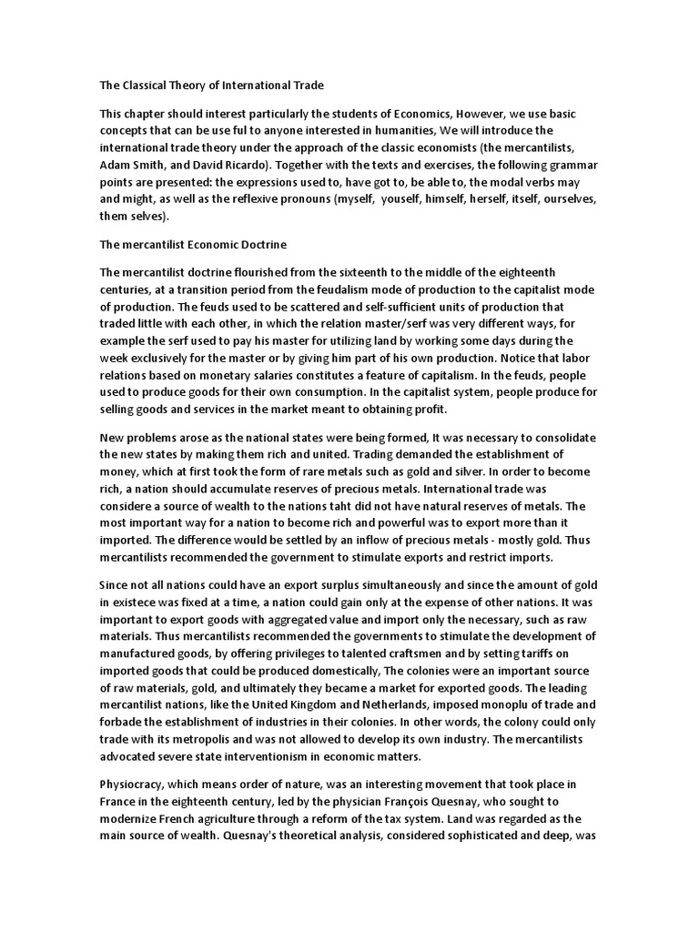 The Classical Theory of International Trade | PDF | Mercantilism ...