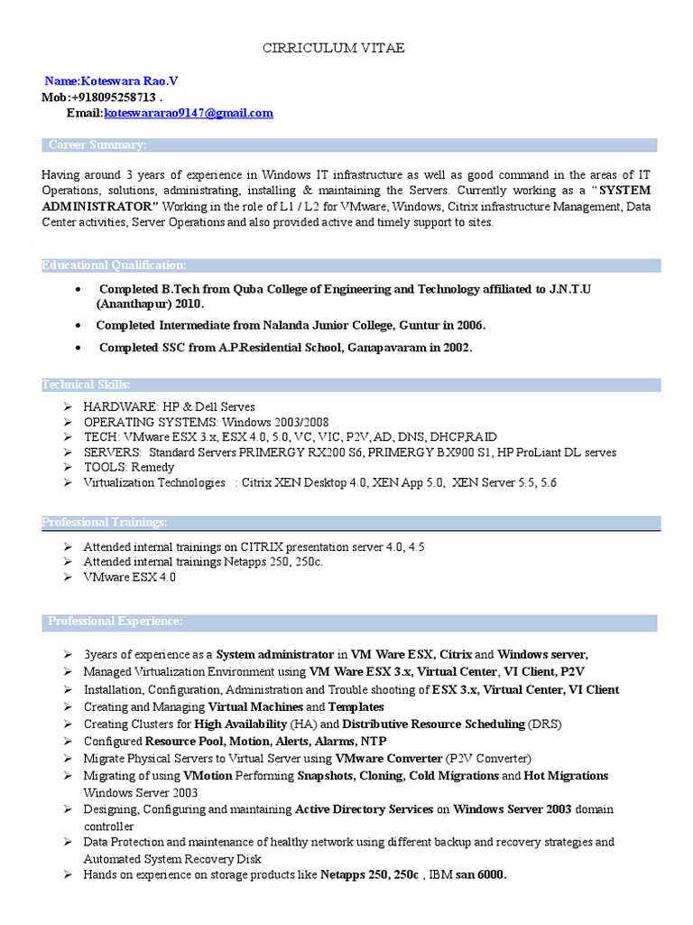 Cirriculum Vitae: Career Summary | PDF