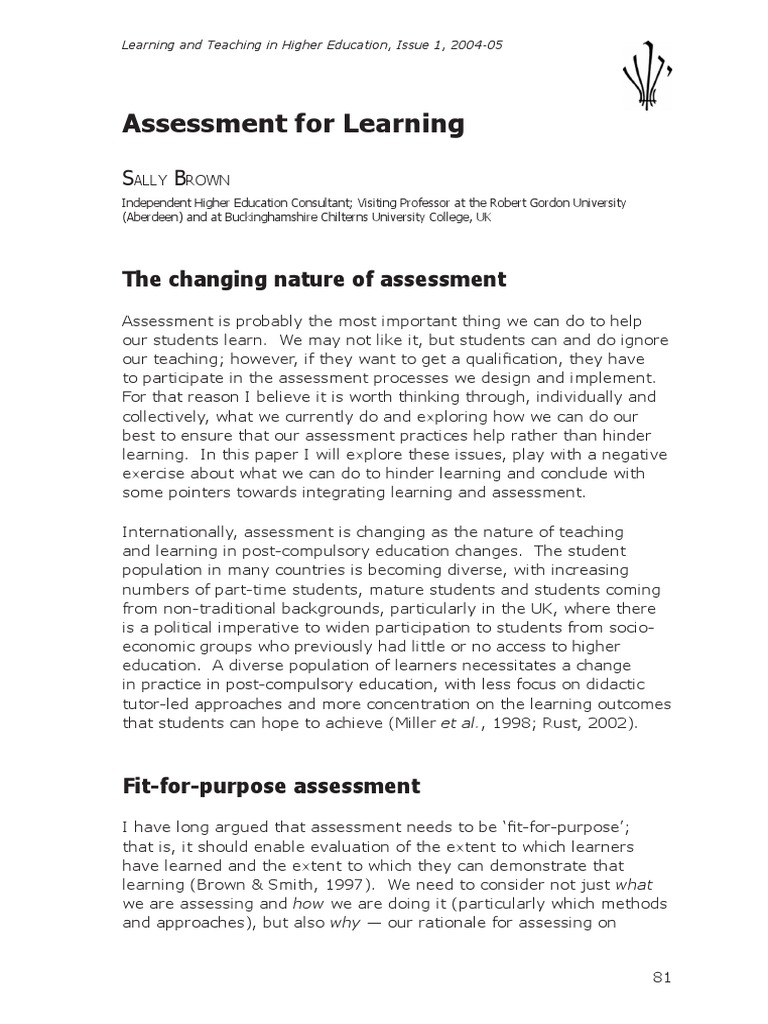 Assessment For Learning Sally Brown 2004 | PDF | Educational Assessment ...