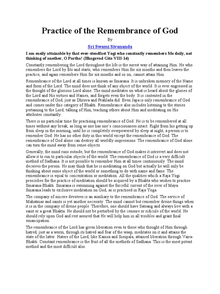 Practice of The Remembrance of God | PDF | Bhakti | Meditation