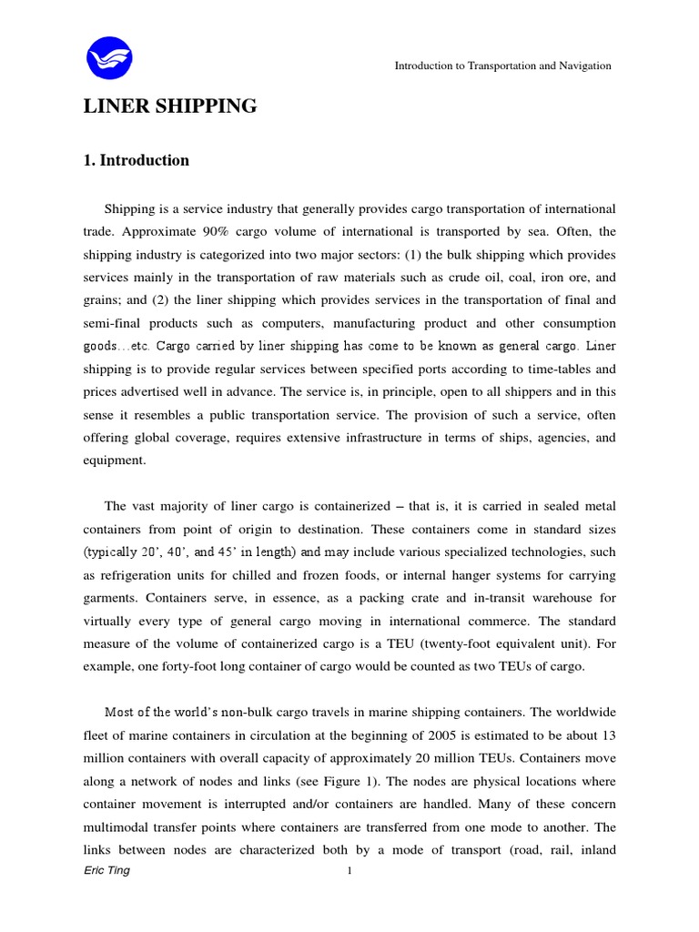 Liner Shipping: Introduction To Transportation and Navigation | PDF ...