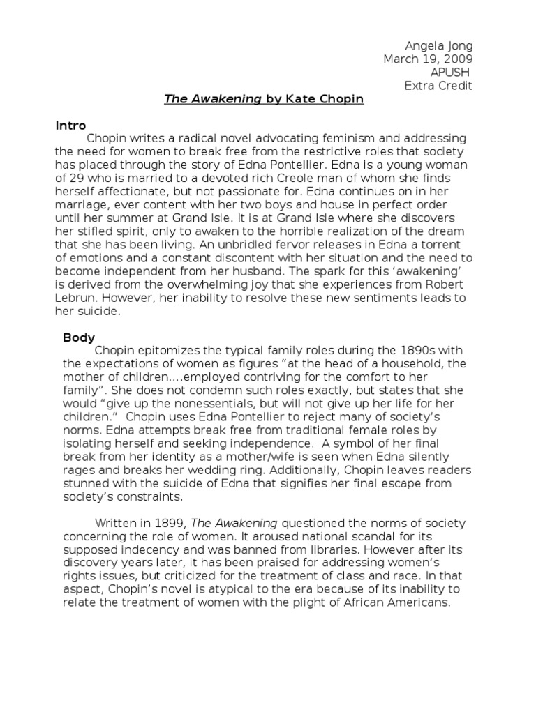 The Awakening Essay | PDF | The Awakening (Chopin Novel)