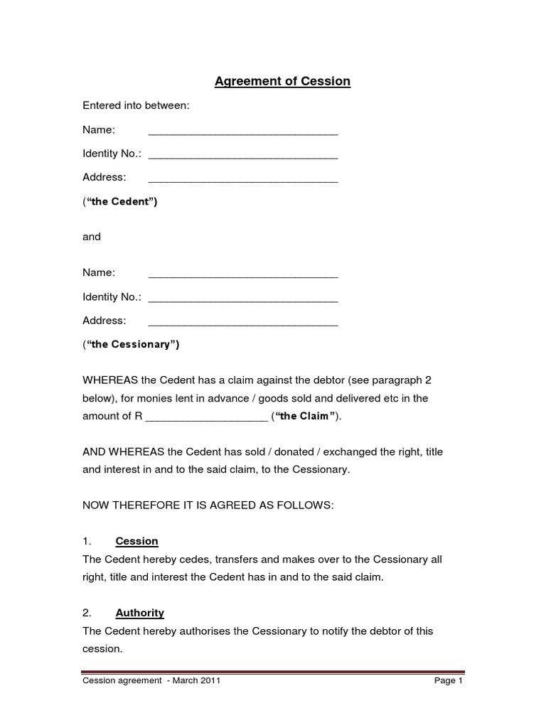 Agreement of Cession: "The Cedent") | PDF