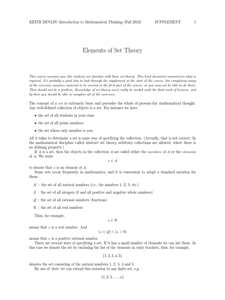 Supplement (Set Theory) | PDF | Empty Set | Set (Mathematics)