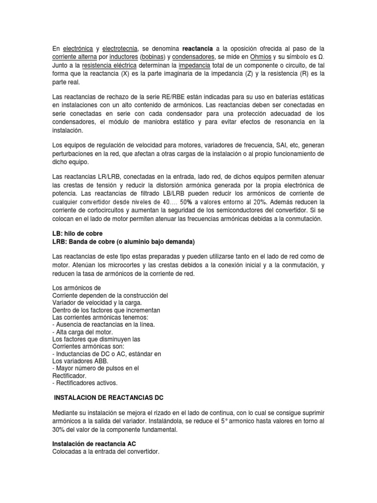 Reactancia | PDF | Corriente eléctrica | Inductor