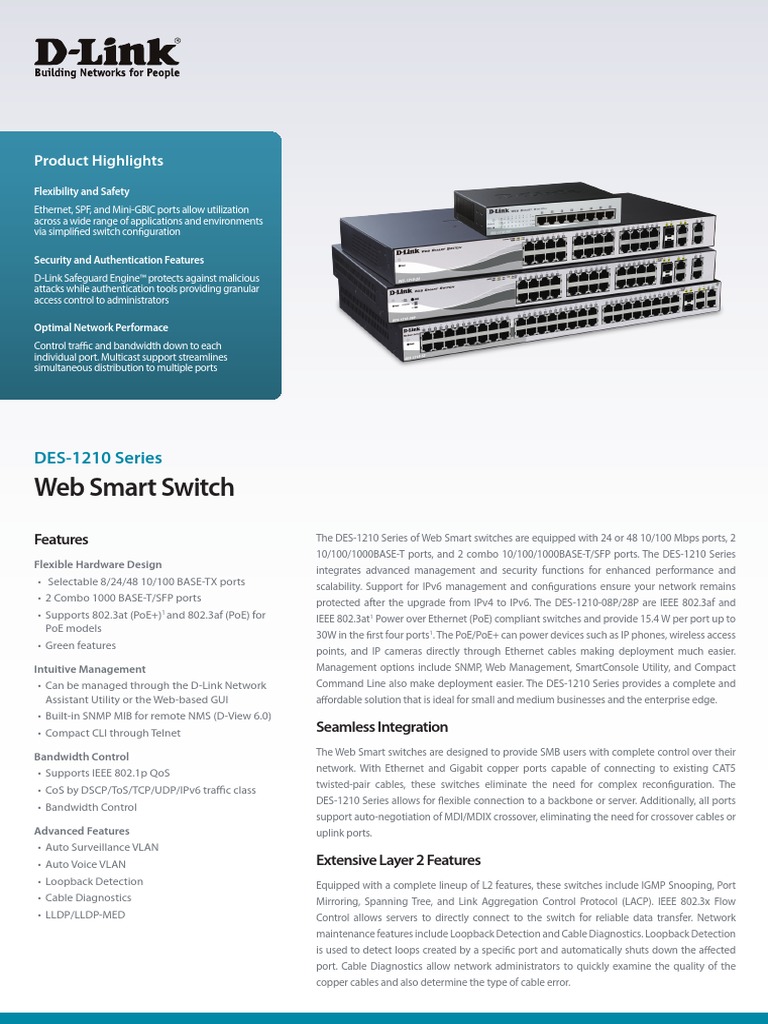 DES-1210 Series Datasheet 05 (HQ) | PDF | Network Switch | Computer Network