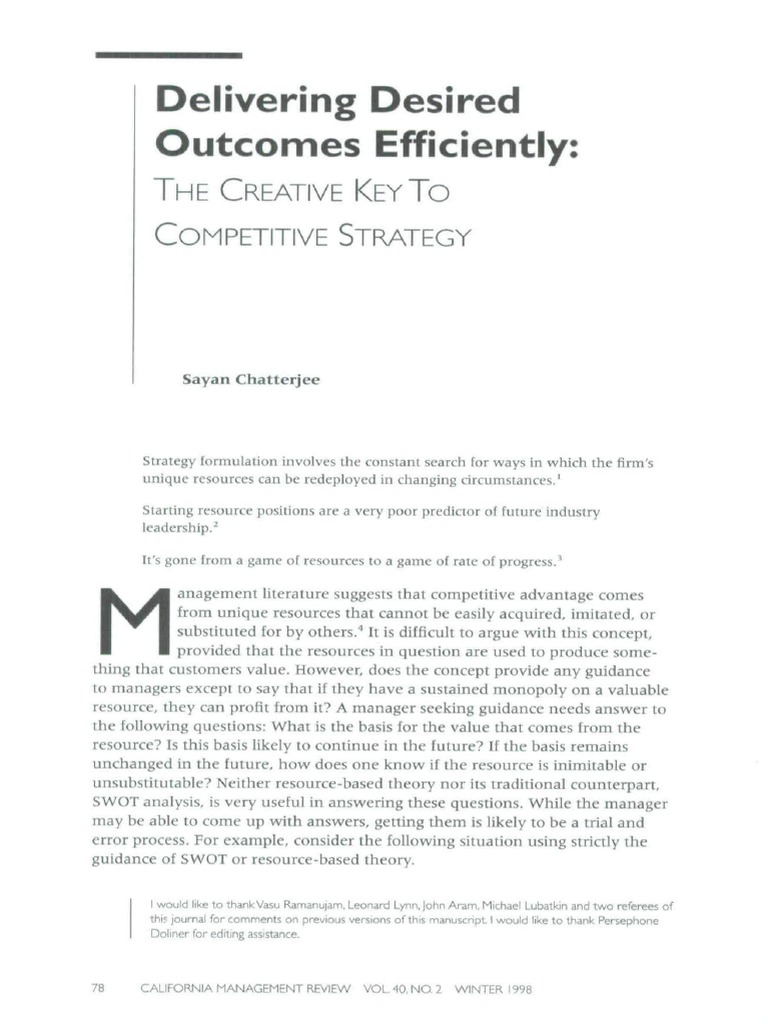Delivering Desired Outcomes Efficiently The Creative Key T O