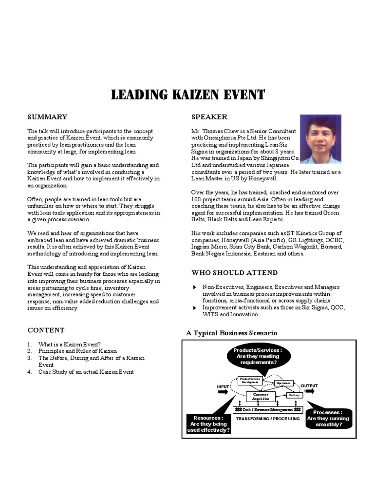 KAIZEN - Leading Kaizen Event | PDF | Business Process | Lean Manufacturing