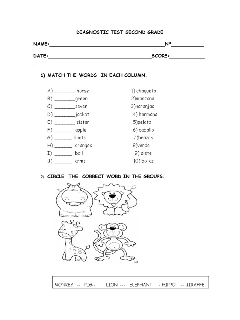 Diagnostic Test Second Grade | PDF
