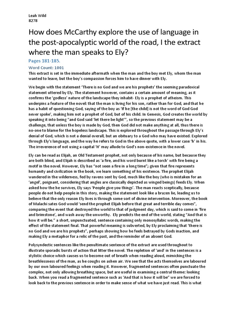 Language and Faith in McCarthy's The Road | PDF | Elijah | Sentence ...