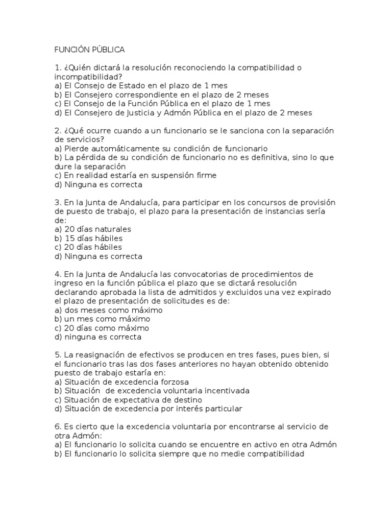 Test FUNCIÓN PÚBLICA (30 Preguntas) | PDF | Servicio Civil | Gobierno