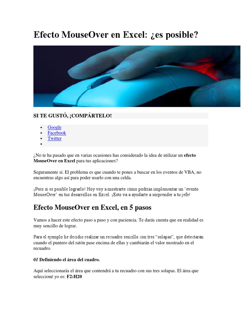 Efecto MouseOver en Excel | PDF | Microsoft Excel | Puntero ...