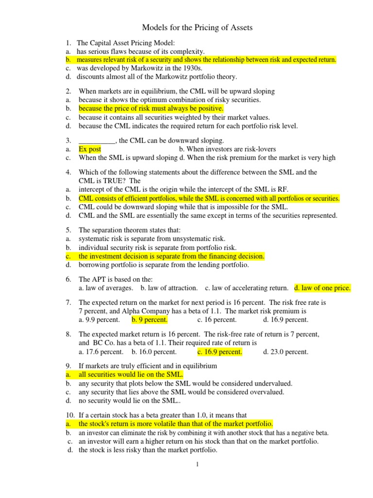 Asset Pricing Models Explained | PDF | Beta (Finance) | Market (Economics)