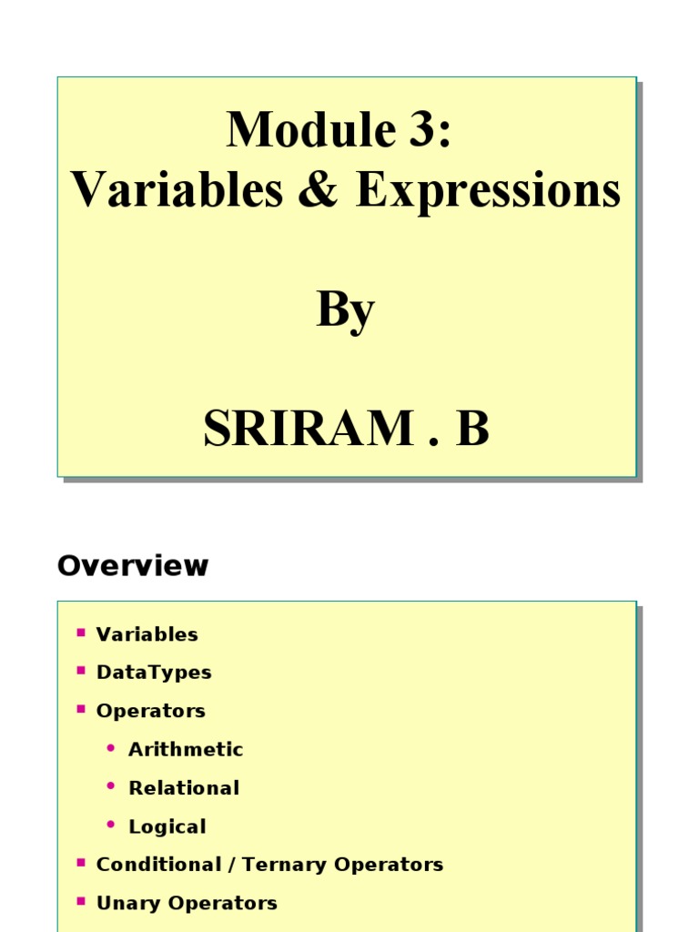 Module 3 Variables And Expressions Pdf Data Type Variable