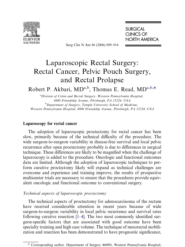 Laparoscopic Rectal Surgery: Rectal Cancer, Pelvic Pouch Surgery, and ...