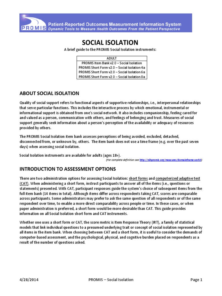 PROMIS Social Isolation Scoring Manual | PDF | Standard Error ...