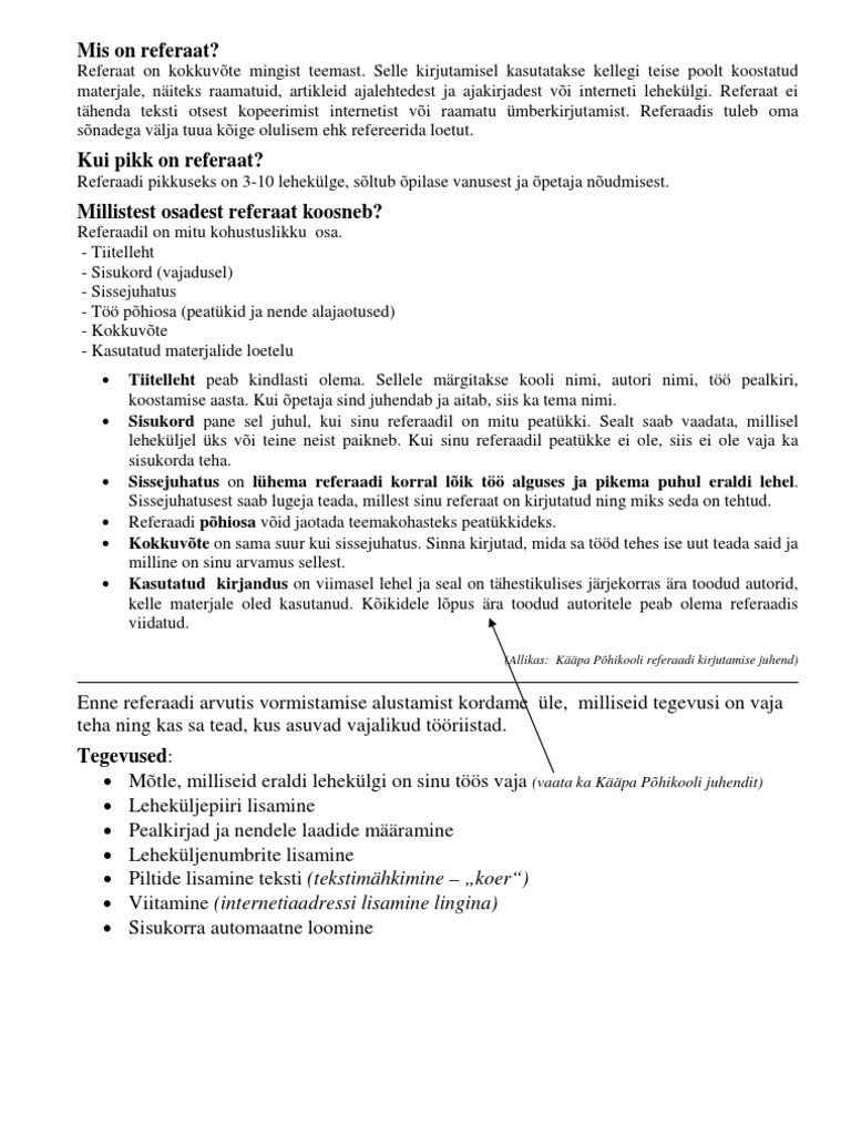 Referaadi Vormistamine (Tekstitoimeti WORD) | PDF