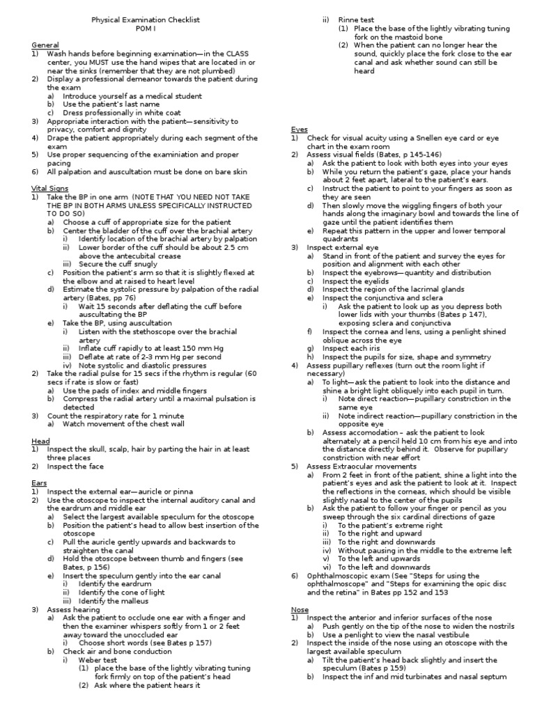 Physical Examination Checklist | PDF | Knee | Foot