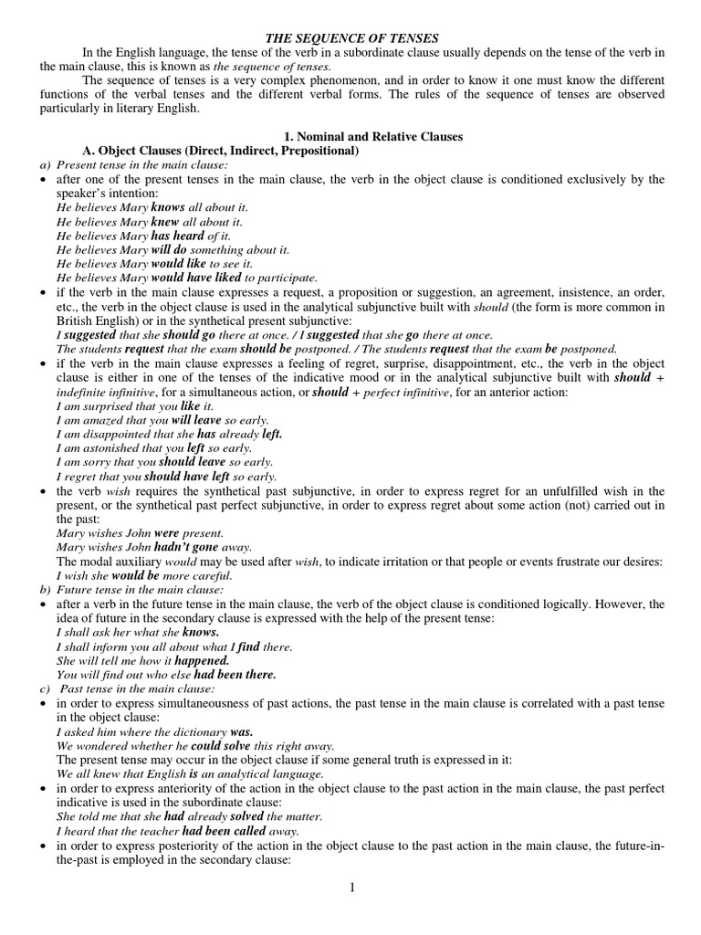 Sequence of Tenses | PDF | Grammatical Tense | Verb