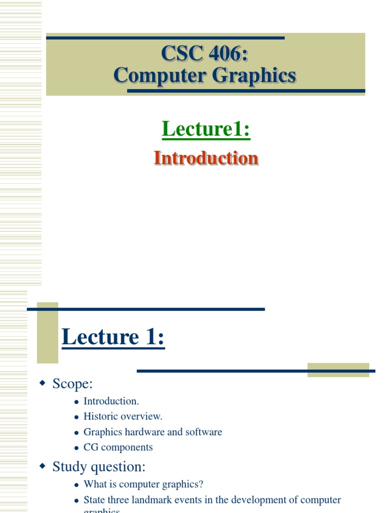 Lecture1 Introduction To Computer Graphics Pdf Computer Graphics Personal Computers 4958