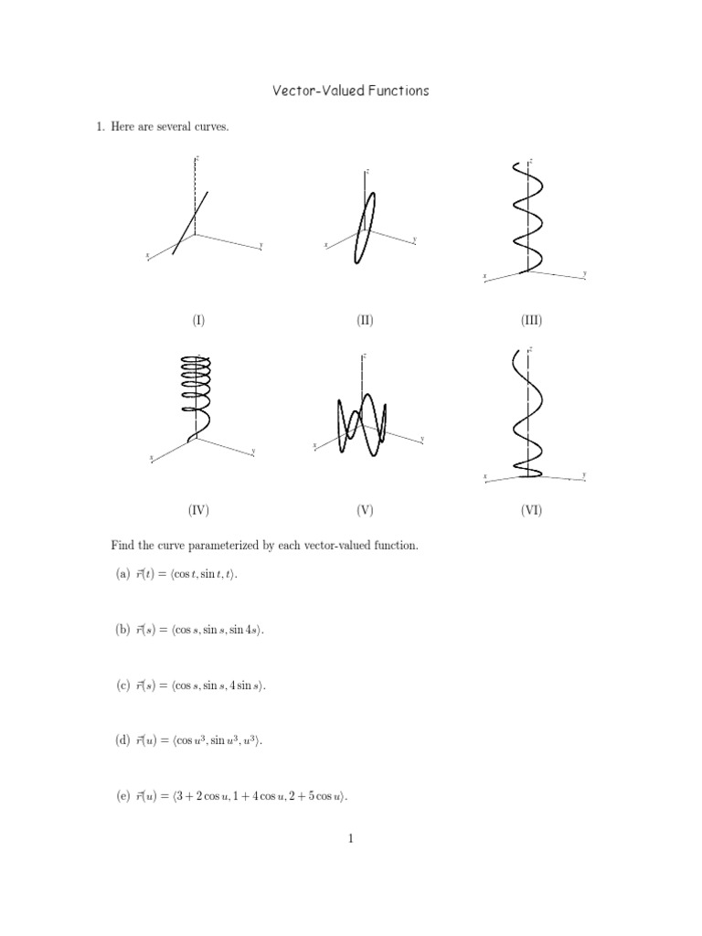 Worksheet On Vector Valued Functions | PDF | Euclidean Vector | Trigonometric Functions