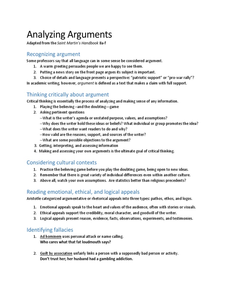 Analyzing Arguments | PDF | Argument | Critical Thinking