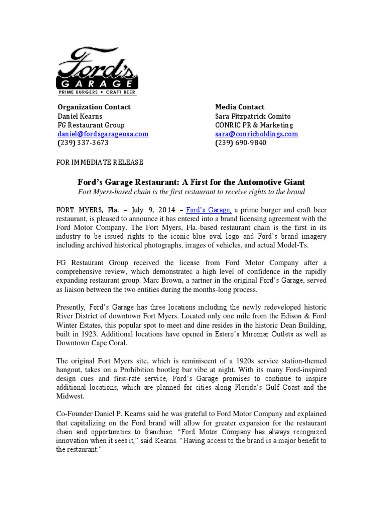Fords Garage and Ford Motor Co. License Agreement | PDF | Hamburgers ...
