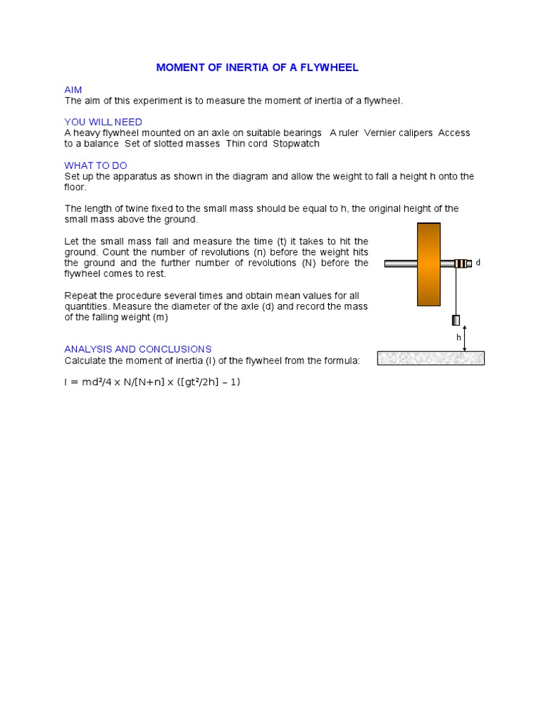 Flywheel Moment of Inertia Experiment | PDF | Mass | Physics