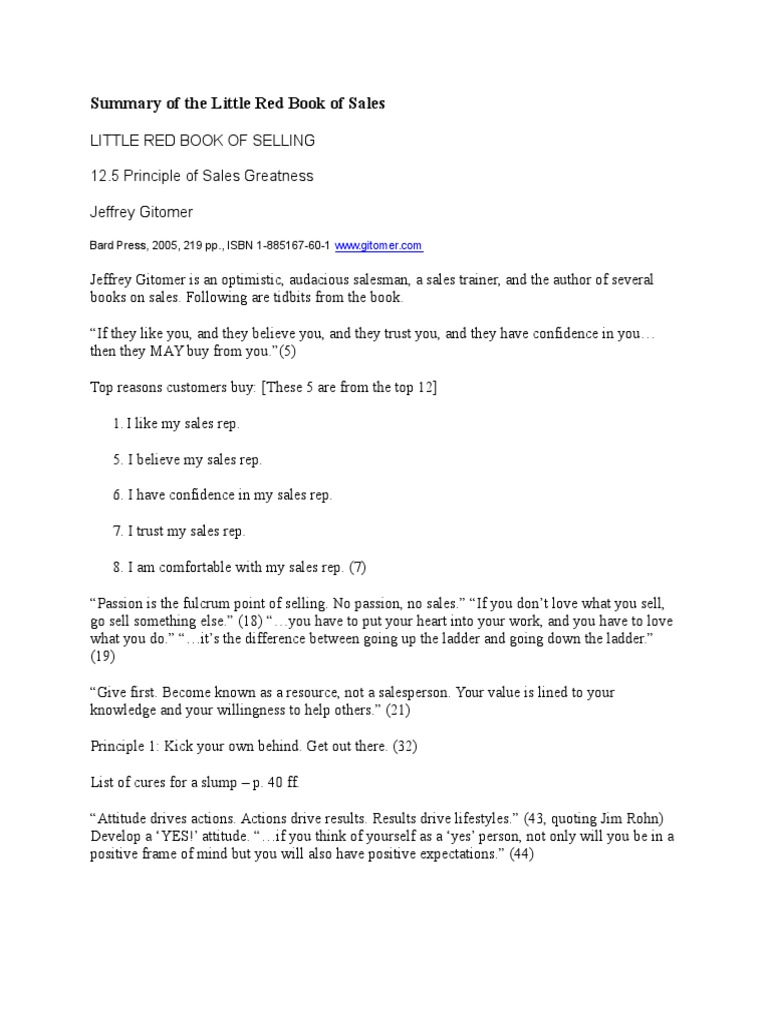 Summary of The Little Red Book of Sales | PDF | Sales | Business (General)