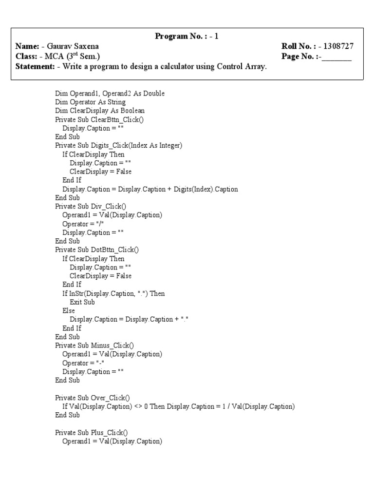 Visual Basic Programs For MCA | PDF | Text File | Filename