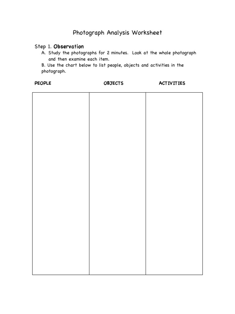 Photograph Analysis Worksheet Guide | PDF