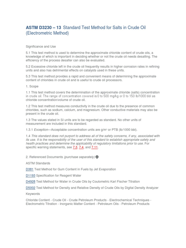 Astm d3230 | PDF | Chloride | Petroleum
