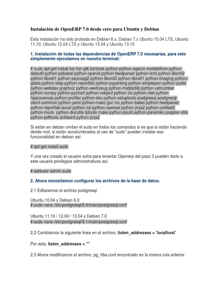 Instalación de OpenERP 7 | PDF | Ubuntu (sistema operativo) | Postgre Sql