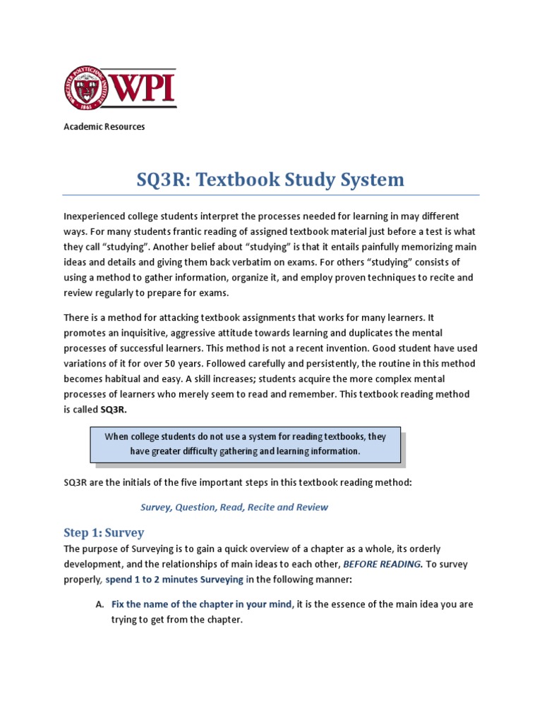 SQ3R Textbook Study System | PDF