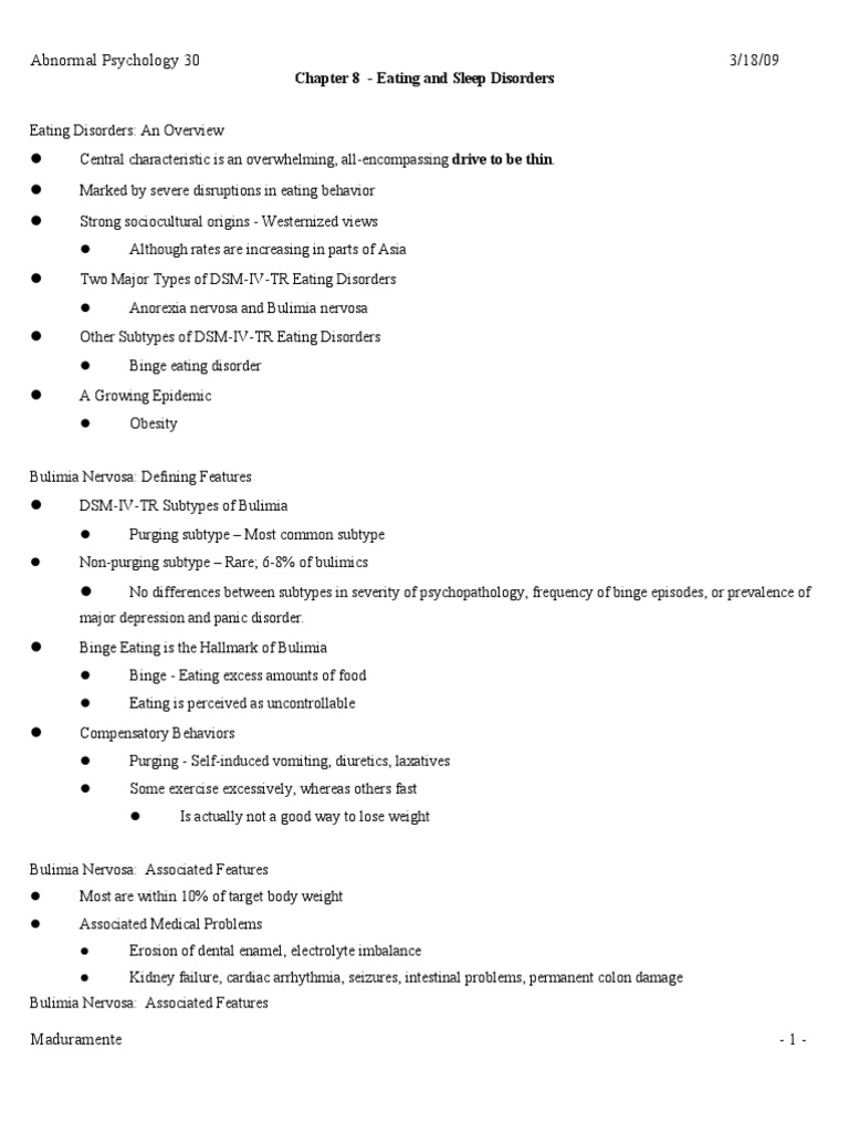 Chapter 8a Outline | PDF | Bulimia Nervosa | Anorexia Nervosa