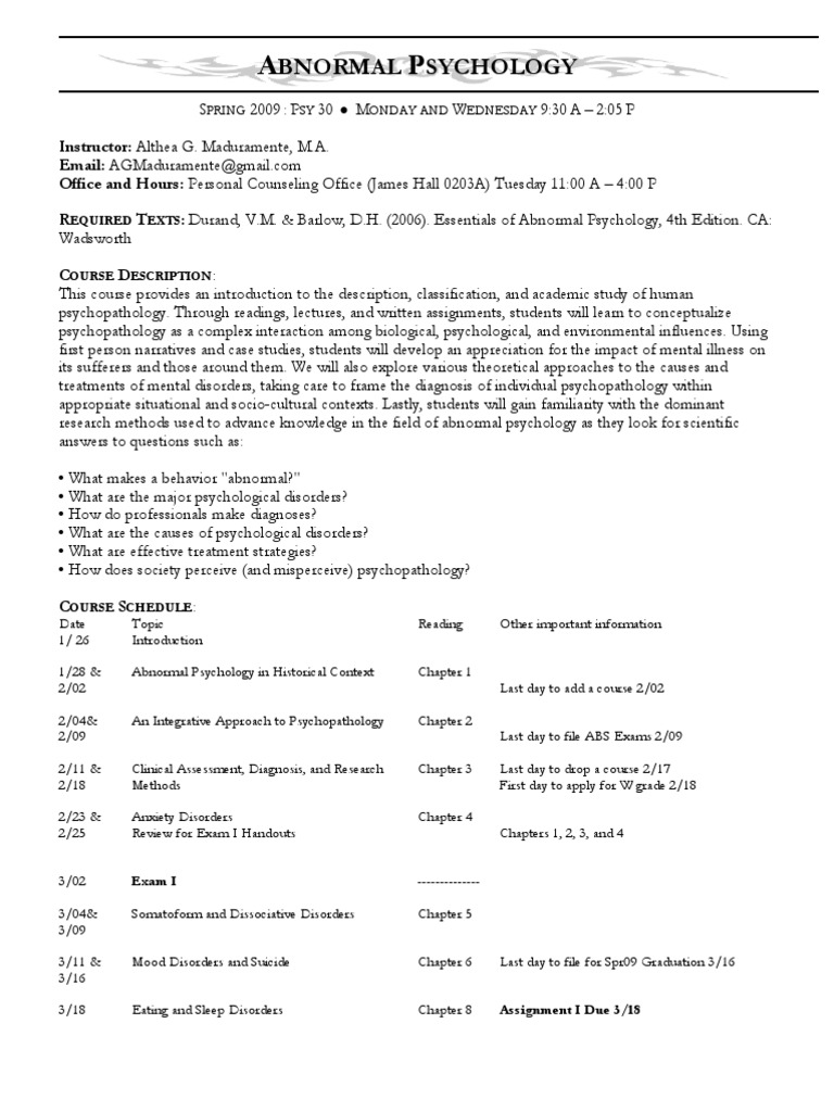 Abnormal Psychology Course Overview | PDF | Psychopathology | Abnormal ...