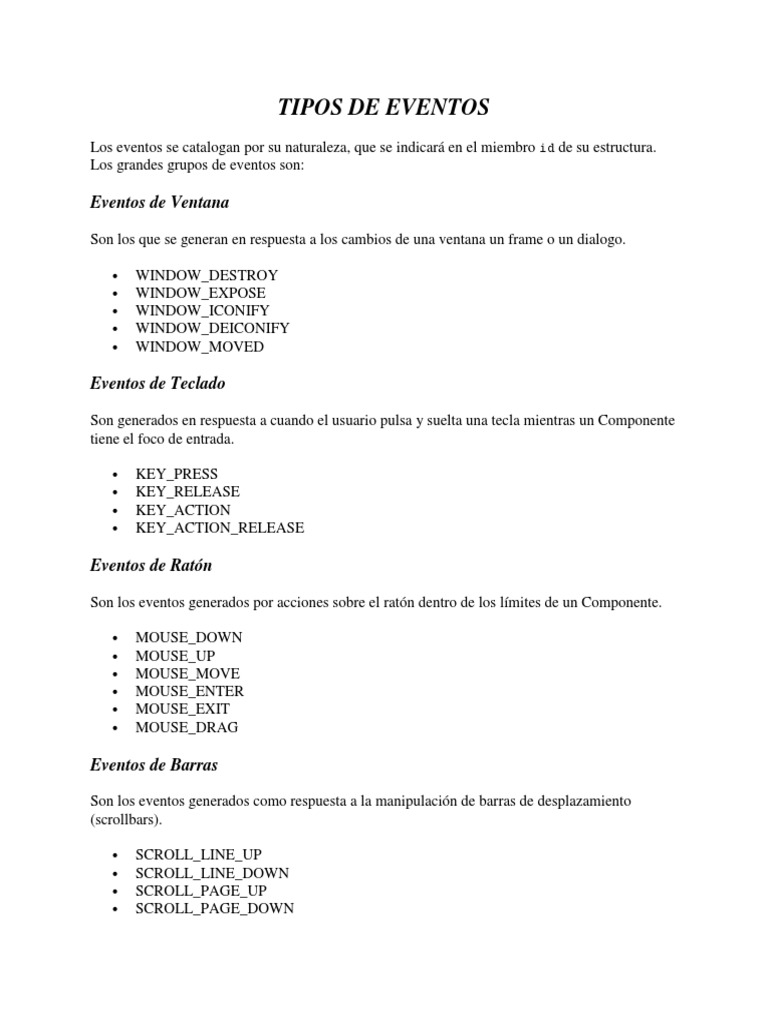Tipos de Eventos en JAVA | PDF | Java (lenguaje de programación) | Ventana (informática)