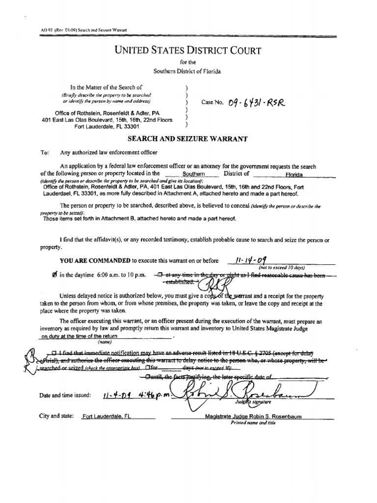 AO 93 (Rev 01109) Search and Seizure Warrant | PDF